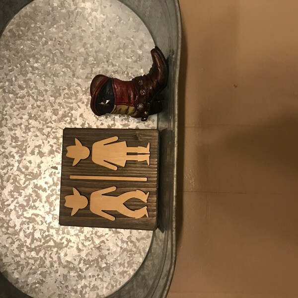 Restroom Door Sign, Cowboy & Cowgirl, Toilet Door Sign, Cabin Sign, WC ...