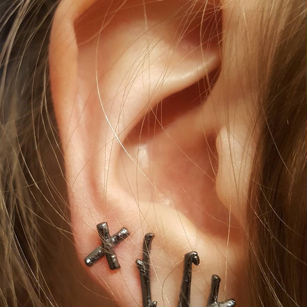 Norse Code Earring Studs, Sterling Silver Twigs: Set of 6 - Viking ...