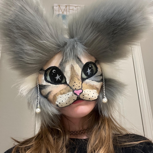 Custom White Orange Raptor Mask | Fursuit Accessories | Made of Fur ...