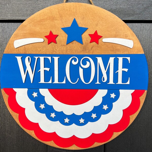 Patriotic Banner Welcome Sign, July 4th Door Hanger SVG, Independence ...