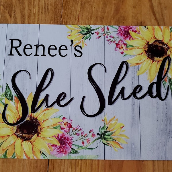 Personalized She Shed Floral Sunflower Sign, Custom Womens Shed Sign ...