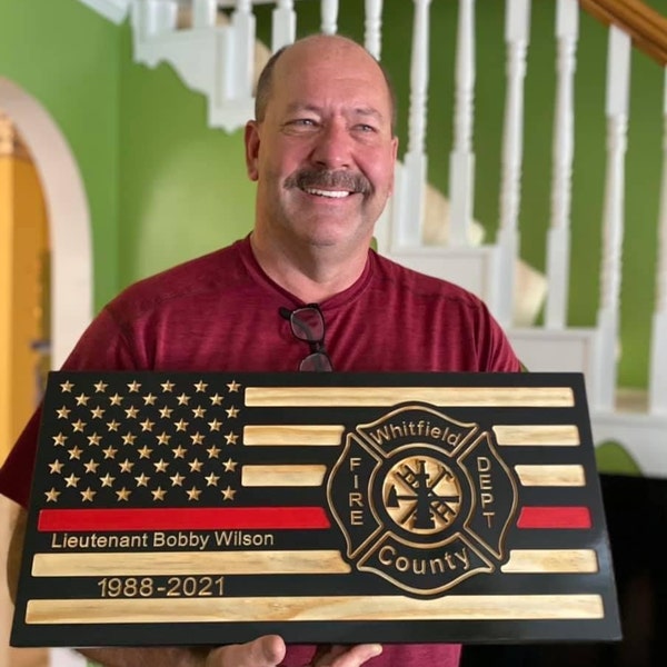 Personalized Fireman Flag, Fire Chief, Wooden Flag, Engraved Flag, Fire ...