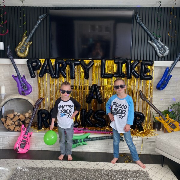 Party Like A Rockstar Balloon Banner, Music Theme Party, Guitar Balloon ...