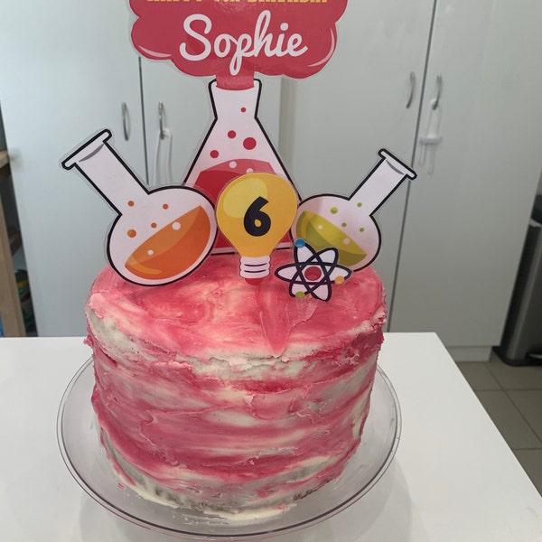 Girl Science Birthday Cake Topper/ Scientist Party Birthday Pink Cake ...