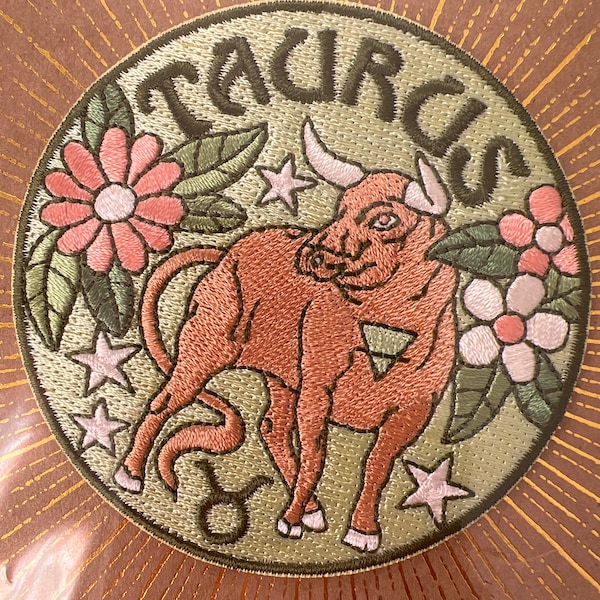 Zodiac Iron on Patch - 70s Art Nouveau Boho Embroidered Patches - Aries Taurus Gemini Cancer Leo ...