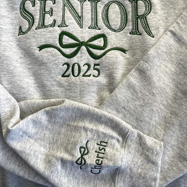 Embroidered Senior Sweatshirt, Coquette Bow, Customized Grad Gift ...