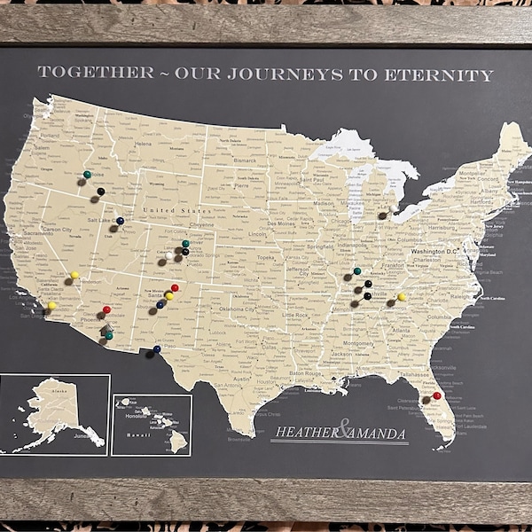USA Push Pin Map With Frame & 50 Push Pins, Road Trip Map, Travel Map ...