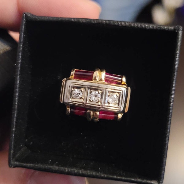 Vintage 14K Gold Coffin-cut Ruby Red Solitaire Mid-century Ring Size 6. ...