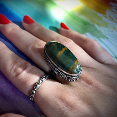 Green Turquoise Bracelet 78 Ajustable & Blue/green Turquoise Ring Size ...