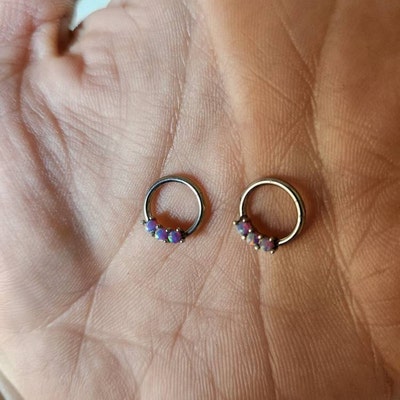 Purple Fire Opal Flower Cartilage Daith Helix Tragus Piercing 316L ...