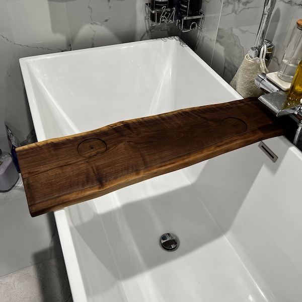 Live Edge Wooden Bath Caddy - Rustic Bathtub Tray With Wine Holder - Etsy