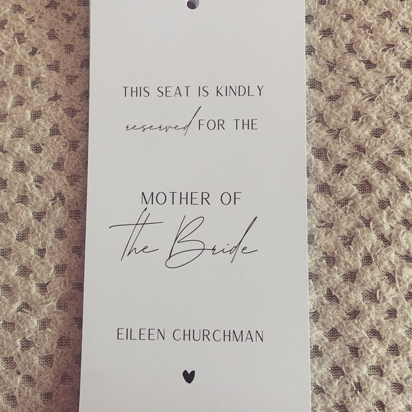 Wedding Ceremony Reserved Chair Tags. Personalised and Printed Seat ...