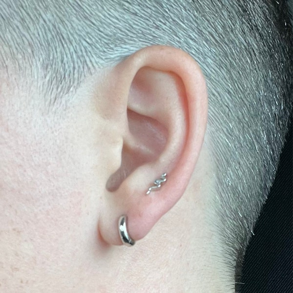 Tiny Snake Externally Threaded Flat Back Stud Earring in Sterling ...