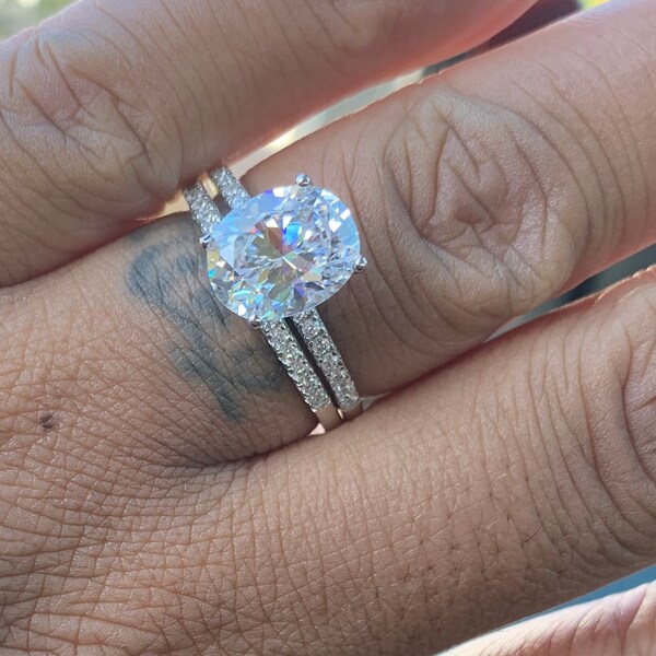 Oval Engagement Ring With Accent Oval Cut Bridal Set Sterling Silver ...