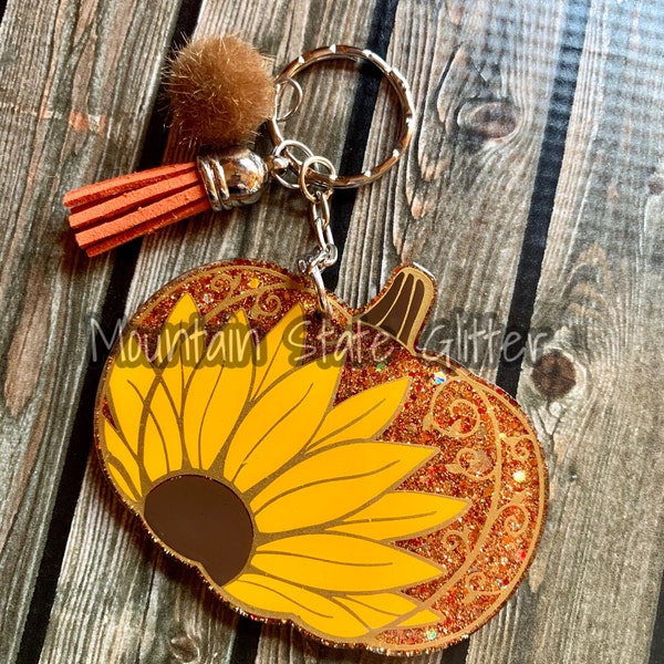 Fall Pumpkin Sunflower Key Chain SVG. Sunflower Svg, Key Chain Svg ...