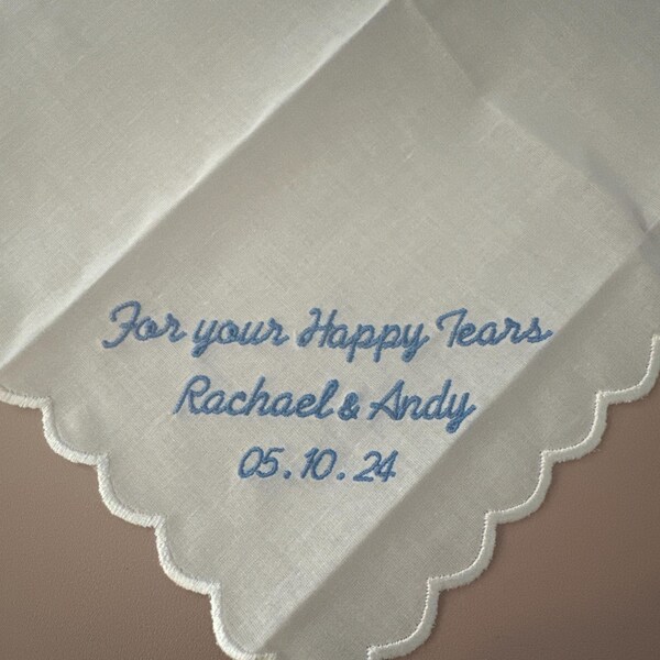 Personalised Wedding Handkerchief, Scalloped Edge Embroidered ...
