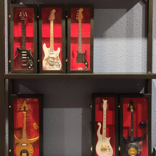 Shadowbox Frame Mini Guitar Replica Famous Band in the World With KISS ...