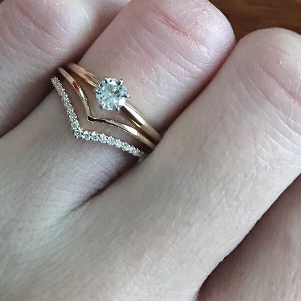 Chevron Diamond Ring, Engagement Ring Guard Ring, Diamond Double ...
