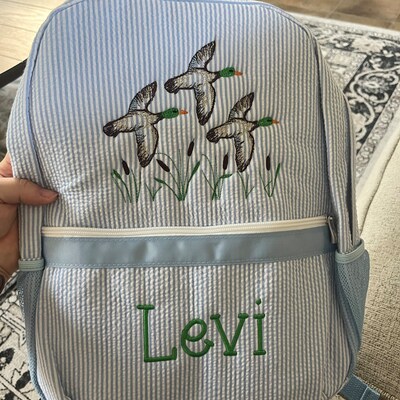 Personalized Seersucker Backpack, Faux Smocked Seersucker Backpack ...