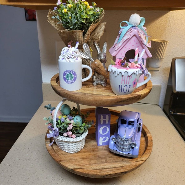 Easter Tiered Tray Mini Floral Arrangement, Easter Tiered Tray Decor ...