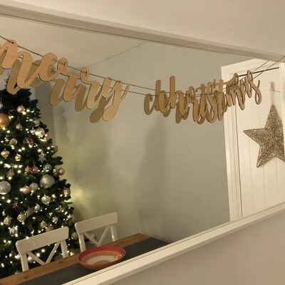 Wooden Merry Christmas Bunting, Christmas Decorations, Wooden Bunting ...