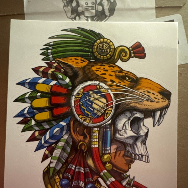 Aztec Skull Warrior Sticker - Aztec Decal - Native Mexican Stickers ...
