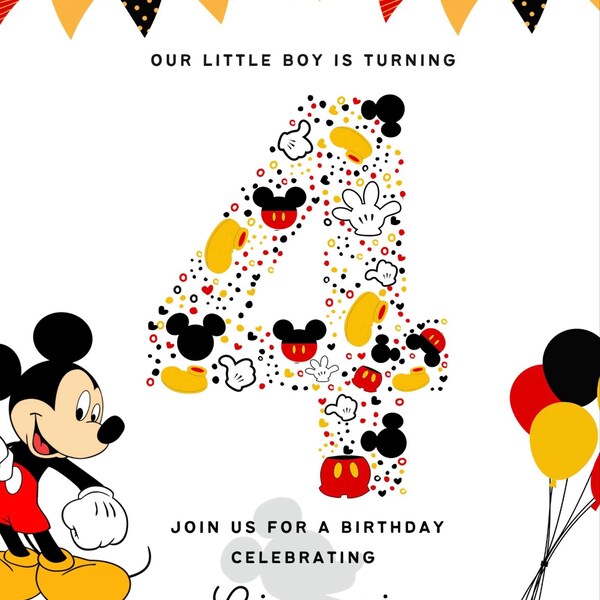 Editable Mickey 1st Birthday Invitation Canva Template, Printable ...