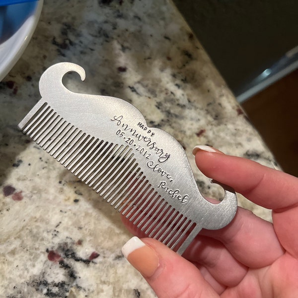 Custom Mustache Comb Stainless Steel Anniversary Gift Hand Stamped ...