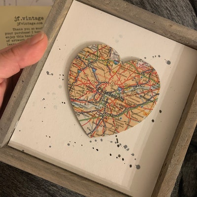 Philadelphia Heart Map Sign With Wood Background - Etsy