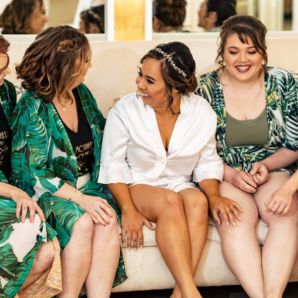 Bridesmaid Robe in Black, Bridesmaid Satin Romper With Ruffle Trim ...