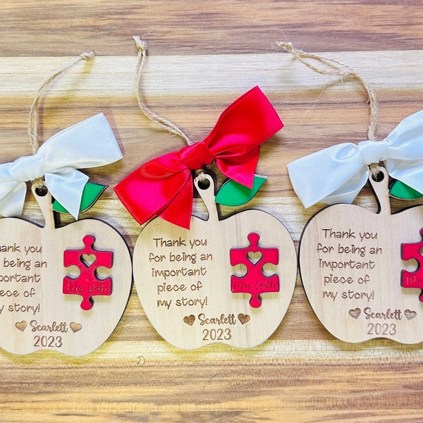 Teacher Apple Ornament Digital File With Personalized Puzzle Piece ...