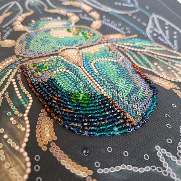 Bead Embroidery Kit Emerald Beetle, Insect Embroidery, DIY Beaded Bug ...