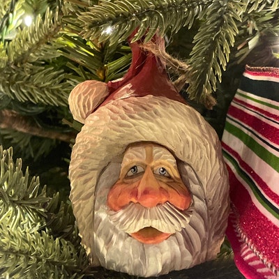 Wood Carving Wooden Santa Bust Carving in a Red Coat With White Trim ...