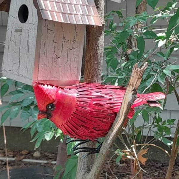 Metal Cardinal Yard Art: Realistic Red Bird Garden Decor - Etsy
