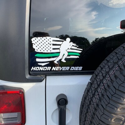 Military Car Window Vinyl Decal American Flag Thin Green Line Army Navy ...