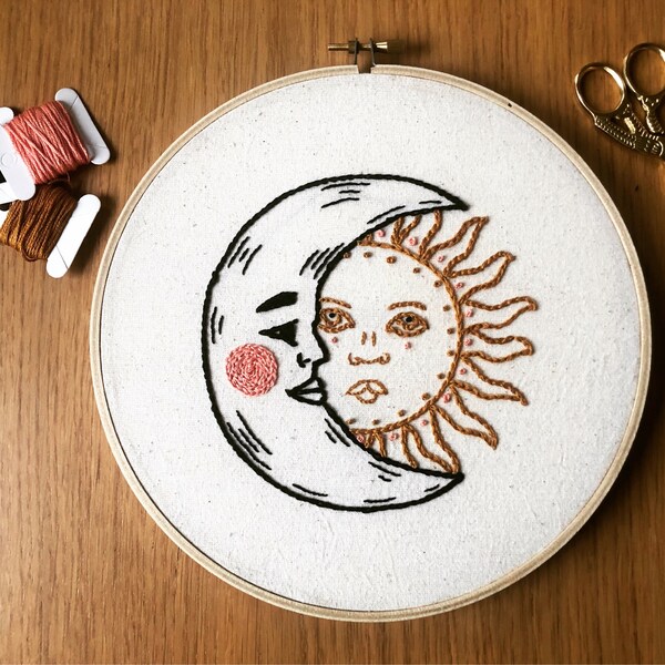 Digital PDF pattern Crescent Moon and Sun Hand Embroidery Pattern PDF ...