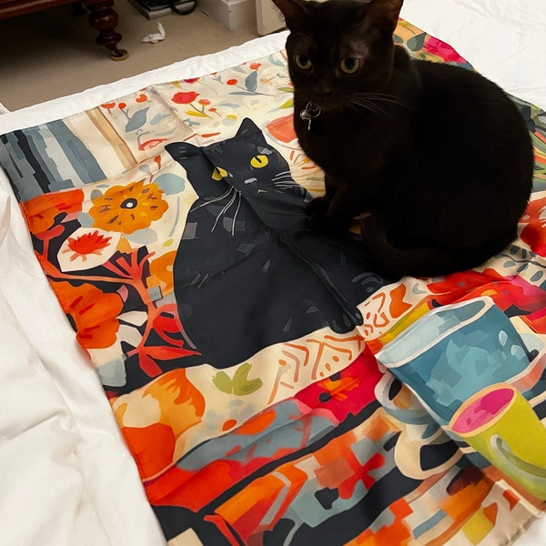 100% Silk Square Scarf Puffy Cat 27x27/70x70cm, Mulberry Twill Silk ...