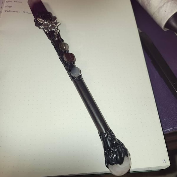 11" Natural Crystal Magic Wand, Handmade Black Wand, Quartz Magic ...
