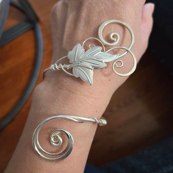 Silver Ivy Leaf Bracelet, Handmade Forest Vine Cuff Bangle, Elven ...