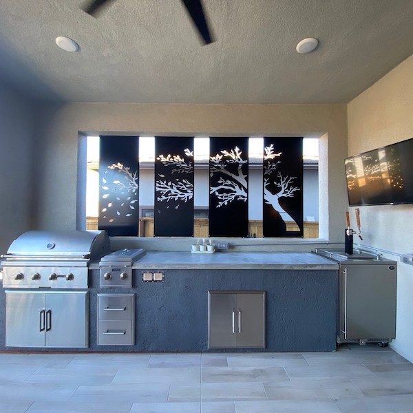 Metal Privacy Panel Set, Windy Tree, Decorative Panels, Outdoor Garden ...