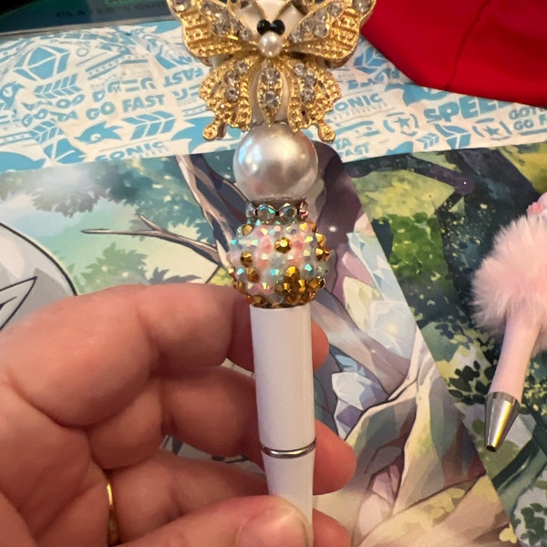 Fancy Beaded Bow Pens, Fancy Bow Pen, Sugar Bead Bow Pen, Crystal Bow ...