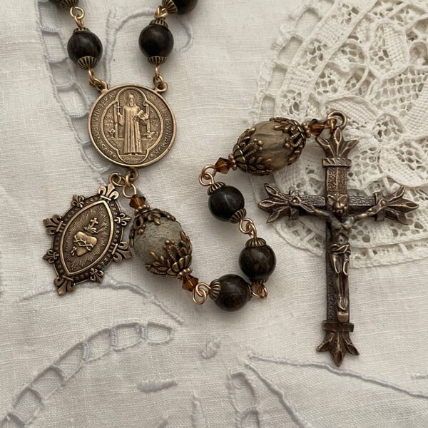 Beautiful St. Jude Rosary African Jade Bronze Crucifix Centerpiece ...