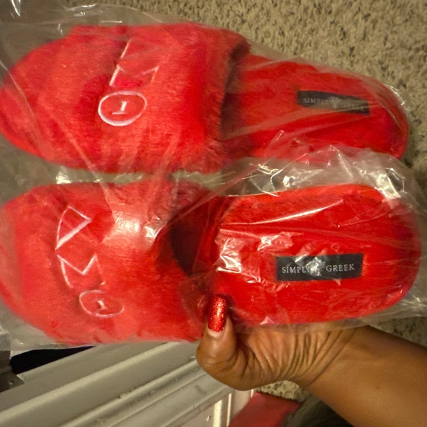 Delta Sigma Theta DST Black Plush Embroidered Women's Slipper Red ...