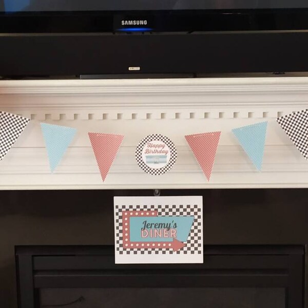 1950s Diner Party Sign - 50s Birthday Party Poster- Printable Sock Hop Soda Shop Backdrop ...