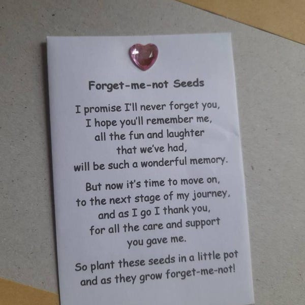 Forget Me Not Seed Pack Packet Thank You Gift Nursery Pre School ...