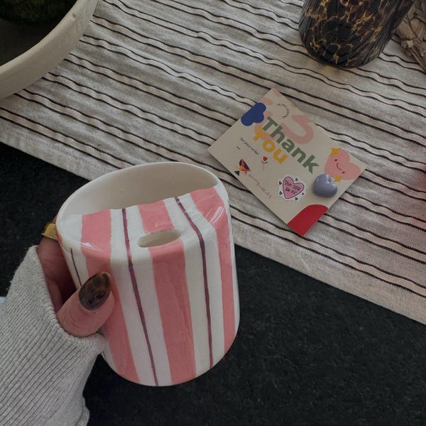 Wave Design Pottery Tumbler, Black Spot Ceramic Mug, Stoneware Dot Tea ...