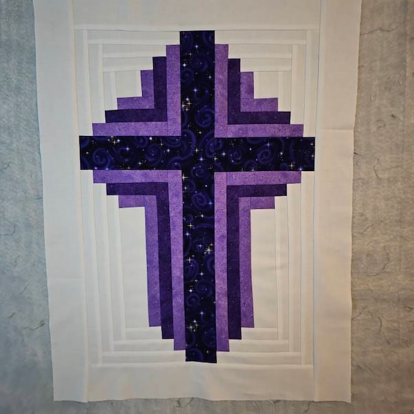 Handmade Christian Cross Quilt: Log Cabin Prayer Banner, Church Decor ...