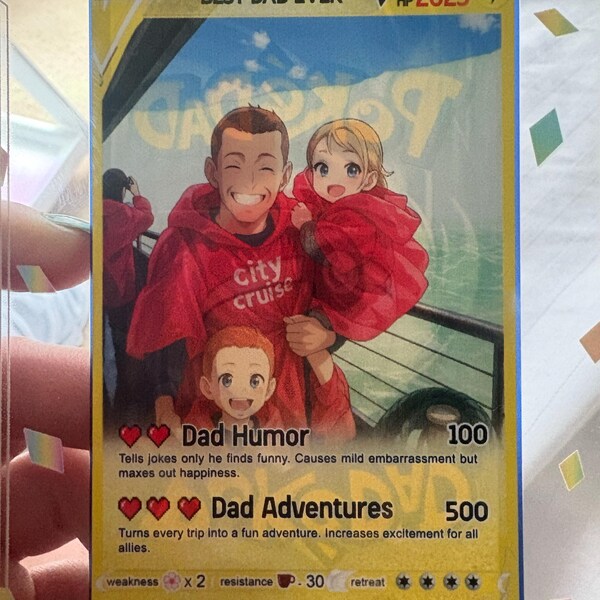 Custom Father's Day Card From Kids, Gamer Dad Trading Card Gift, Anime ...
