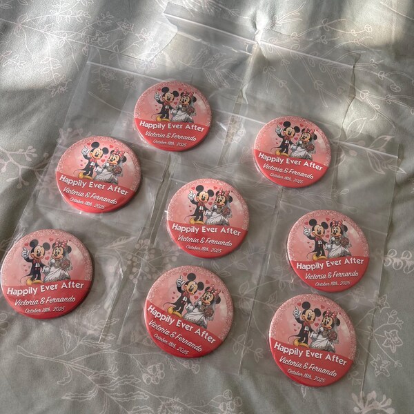 Disney Inspired Celebration Buttons, Custom Gold Disney Wedding Buttons ...