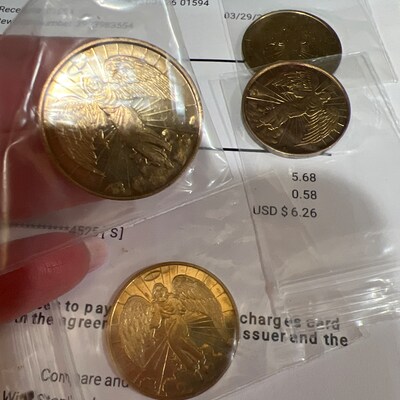3-bright Golden Angel Guardian Coins 2 Sided Metal About Diameter - Etsy